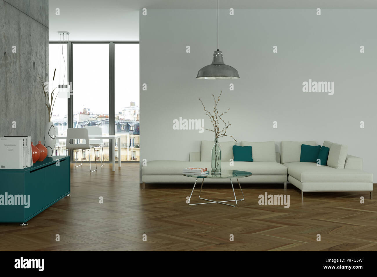 Interior design modern bright room with white sofa Stock Photo - Alamy