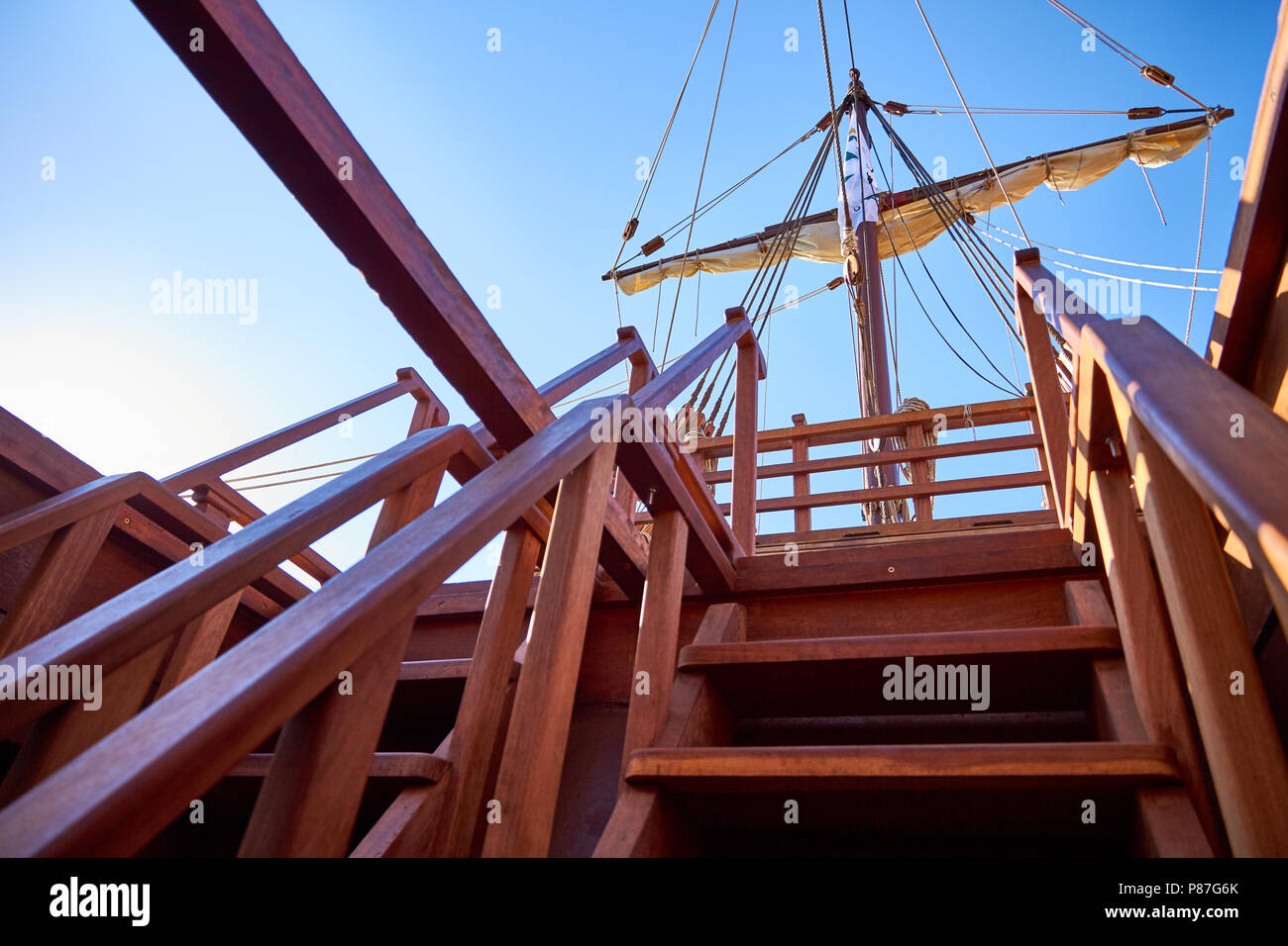 stairs to de deck of the spanish replica of the Nao de Santa Maria ...