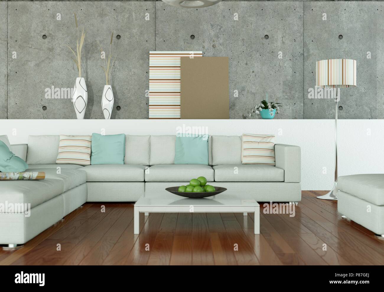 Interior design modern bright room with white sofa Stock Photo - Alamy