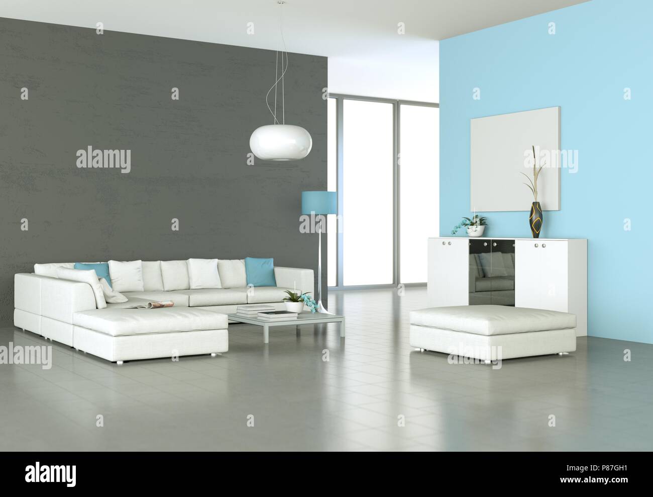 Interior design modern bright room with white sofa Stock Photo - Alamy