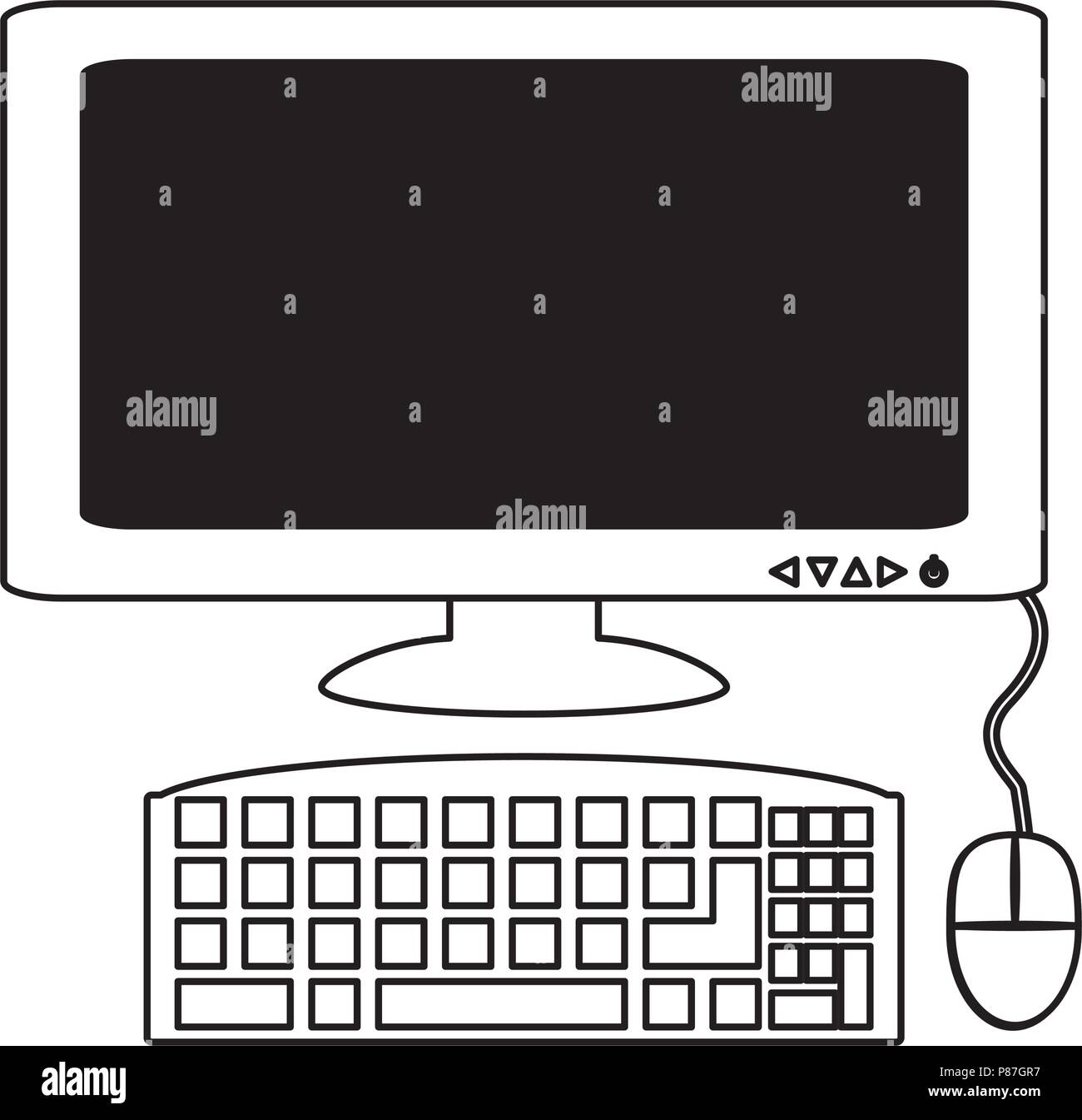 computer monitor with keyboard and mouse over white background, vector ...