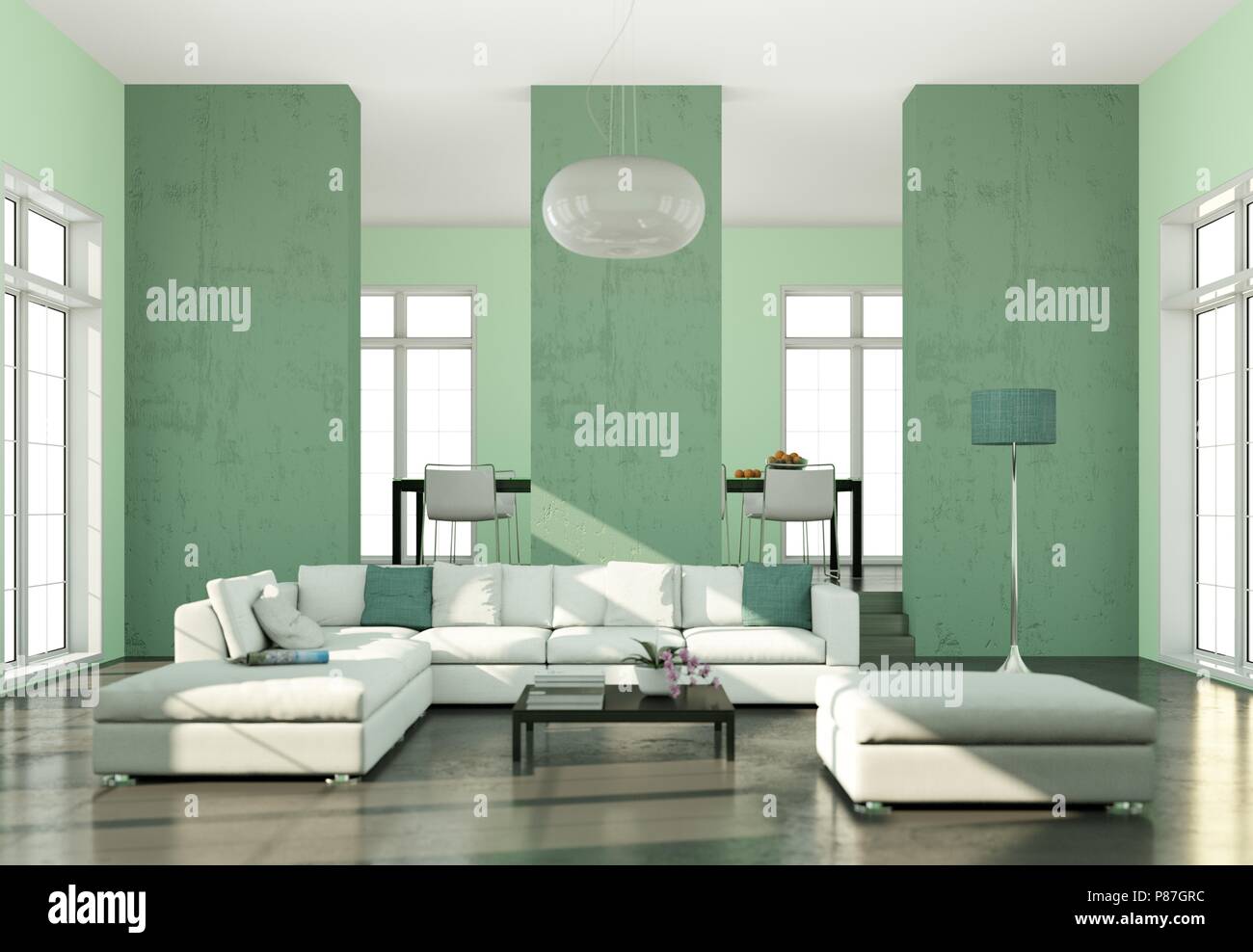 Interior design modern bright room with white sofa Stock Photo - Alamy