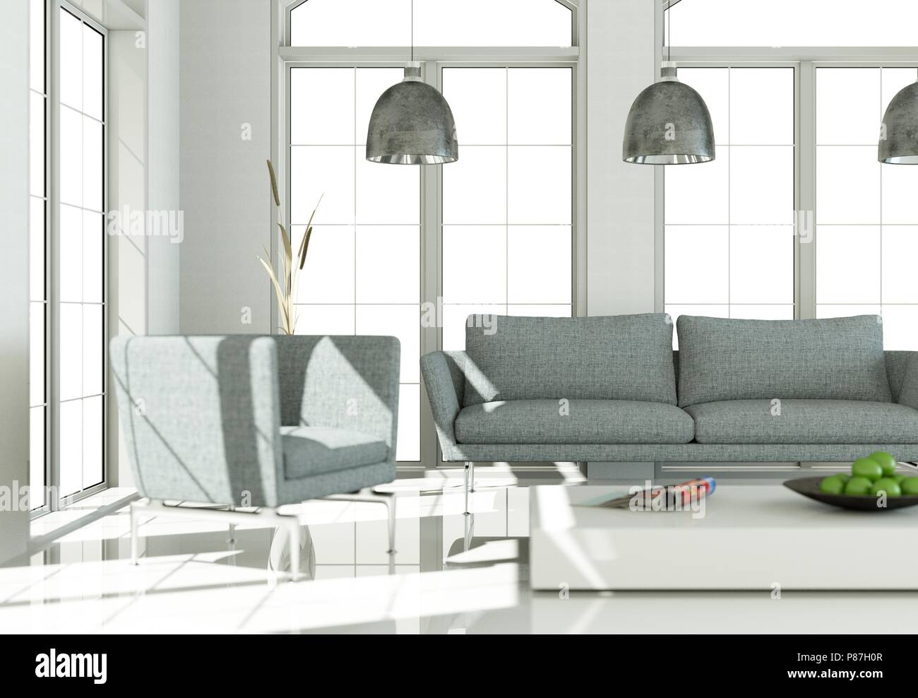 Interior design modern bright room with grey sofa Stock Photo - Alamy