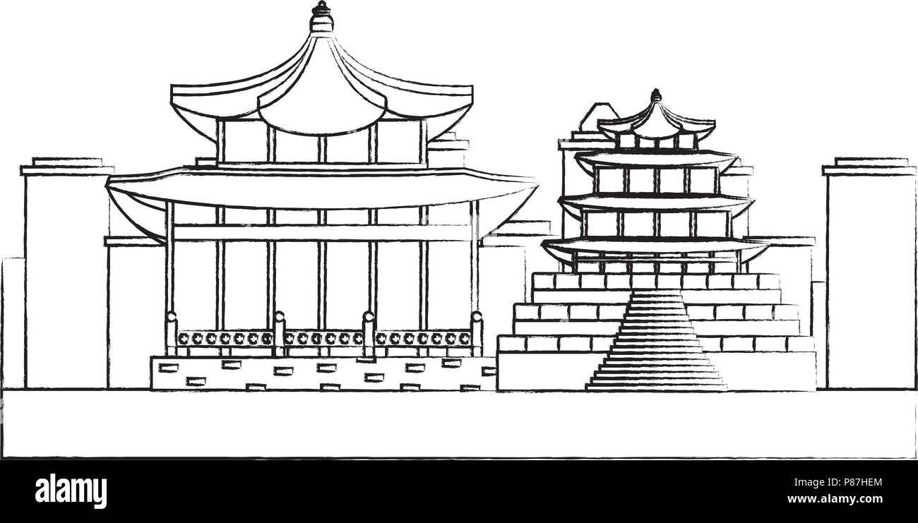 South korea iconic buildings icon over white background, vector ...