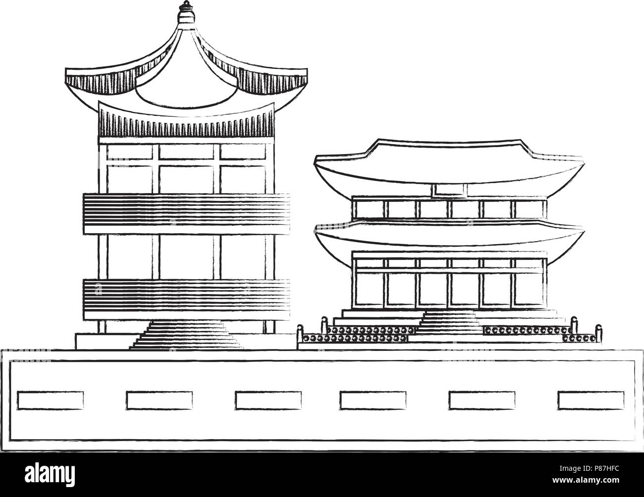 street with South korea iconic buildings icon over white background ...