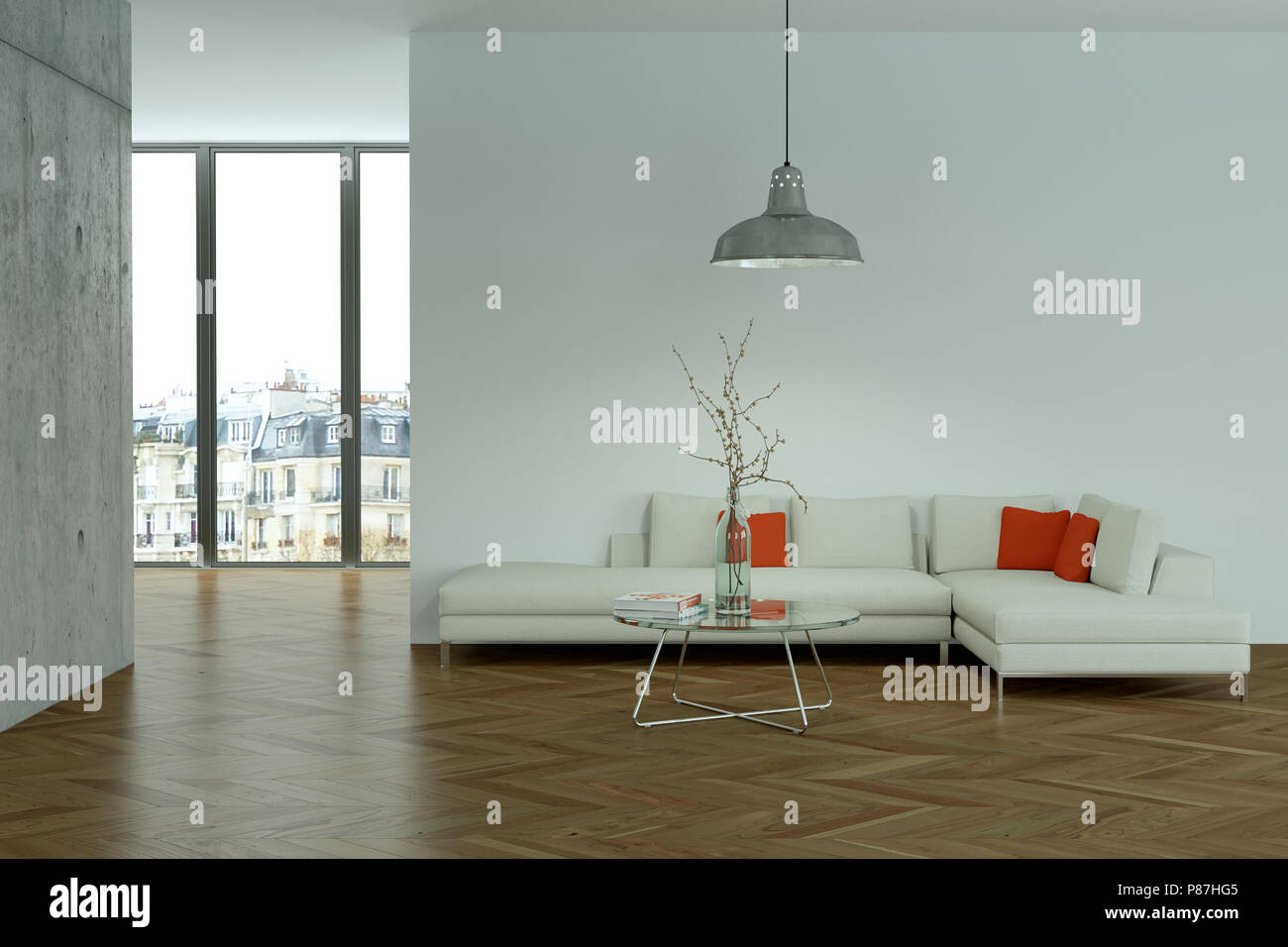 Interior design modern bright room with white sofa Stock Photo - Alamy