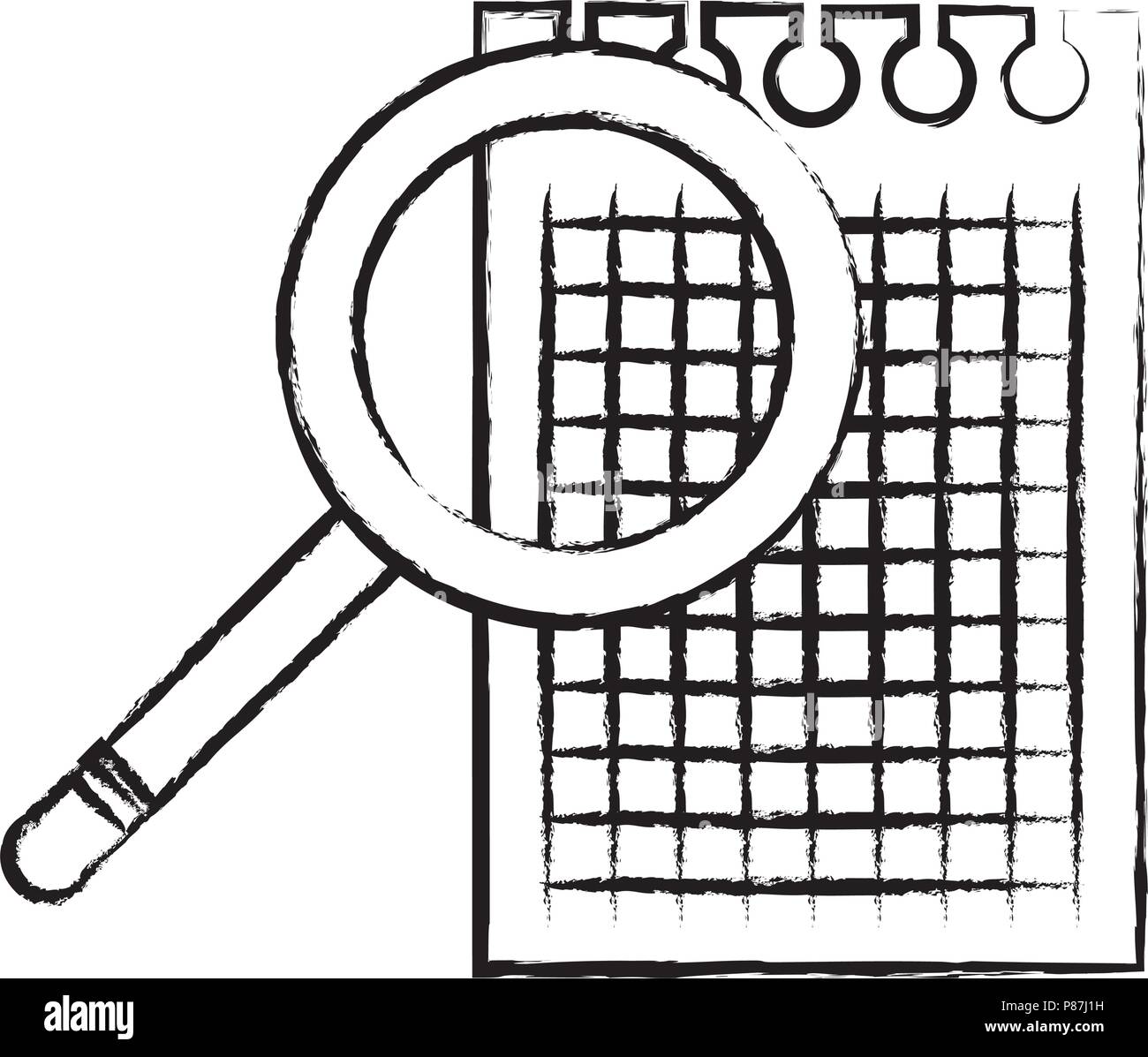 magnifying glass and paper note icon over white background, vector ...