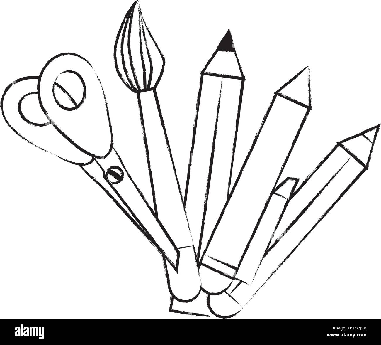 scissors and school objects icon over white background, vector ...