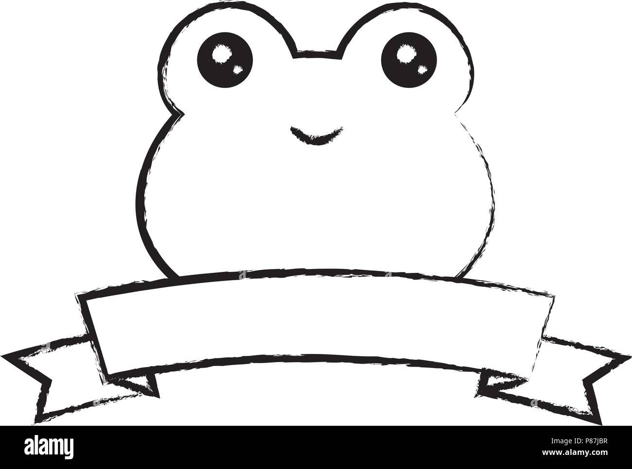 decorative ribbon with cute frog icon over white background, vector ...