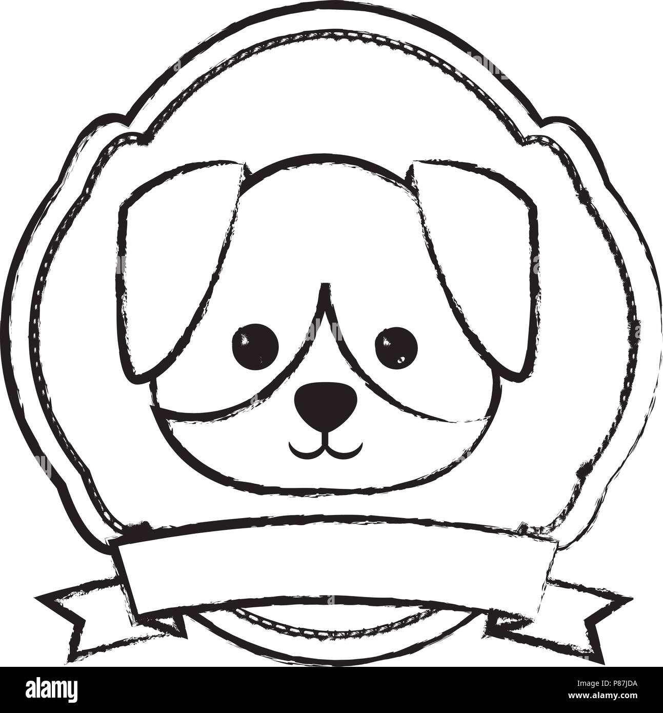 decorative frame and ribbon with cute dog icon over white background ...