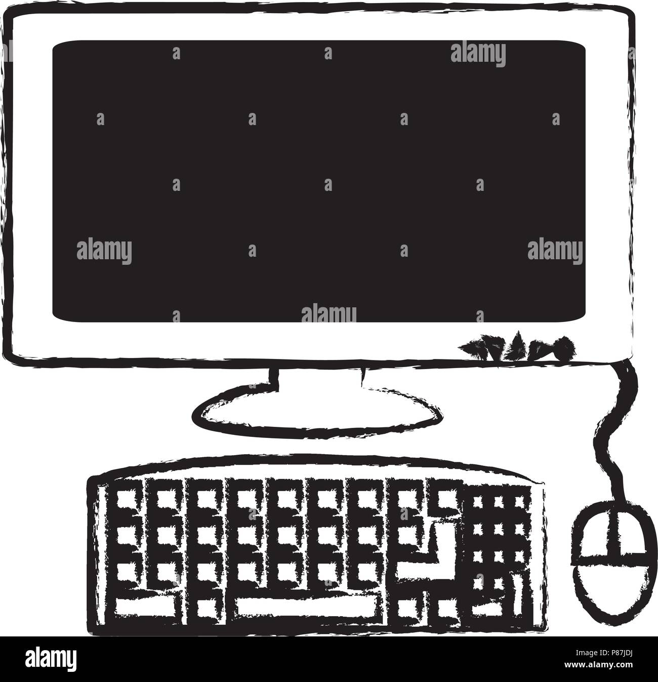 computer monitor with keyboard and mouse over white background, vector ...