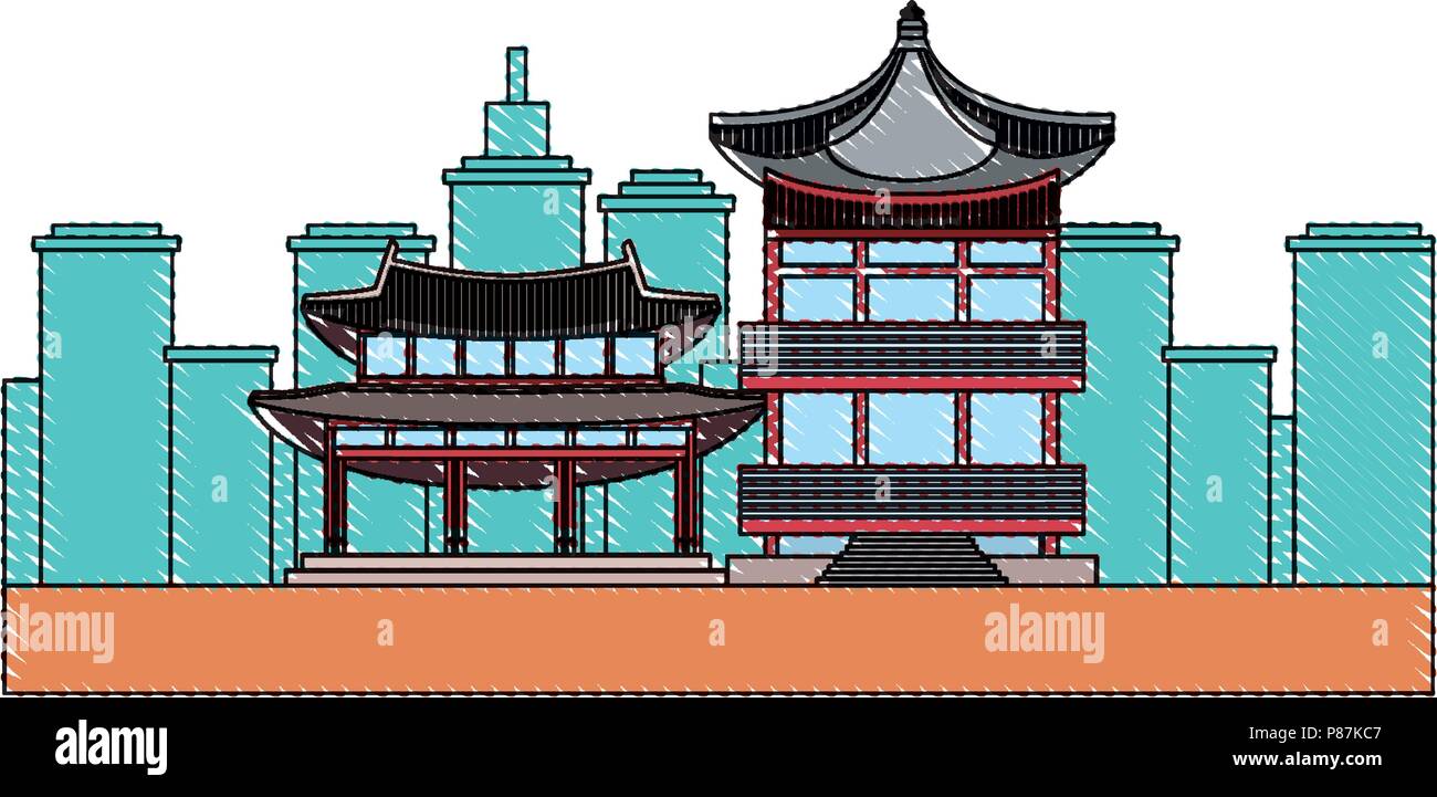 South korea iconic buildings icon over white background, vector ...