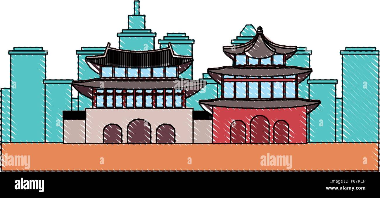 South korea iconic buildings icon over white background, vector ...