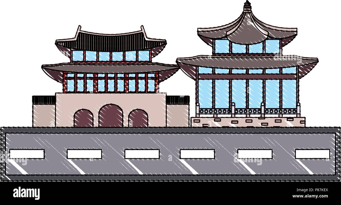 street with South korea iconic buildings icon over white background ...