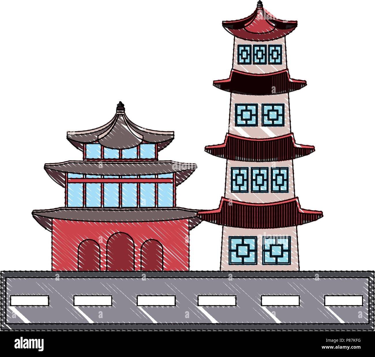 south korea design with seoul tower and palace icon over white ...