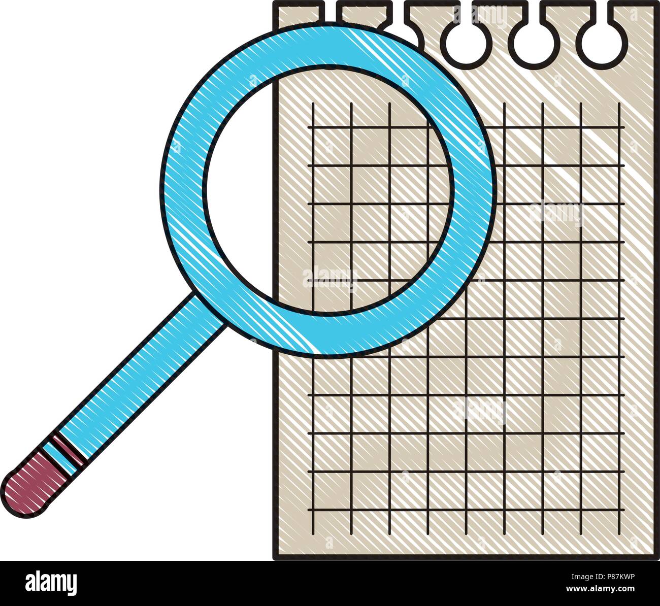 magnifying glass and paper note icon over white background, vector ...