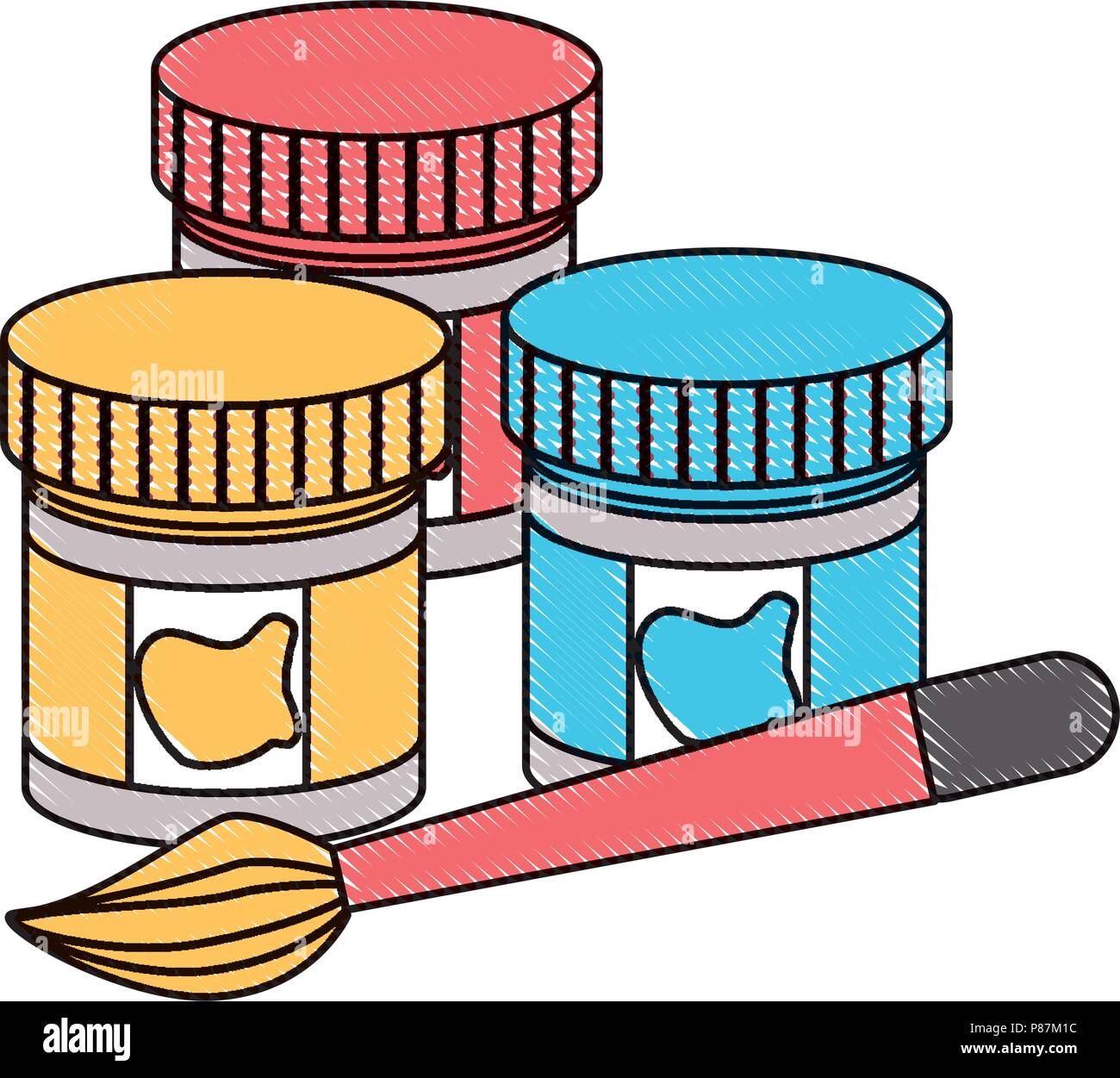 paint jars and brush icon over white background, vector illustration ...