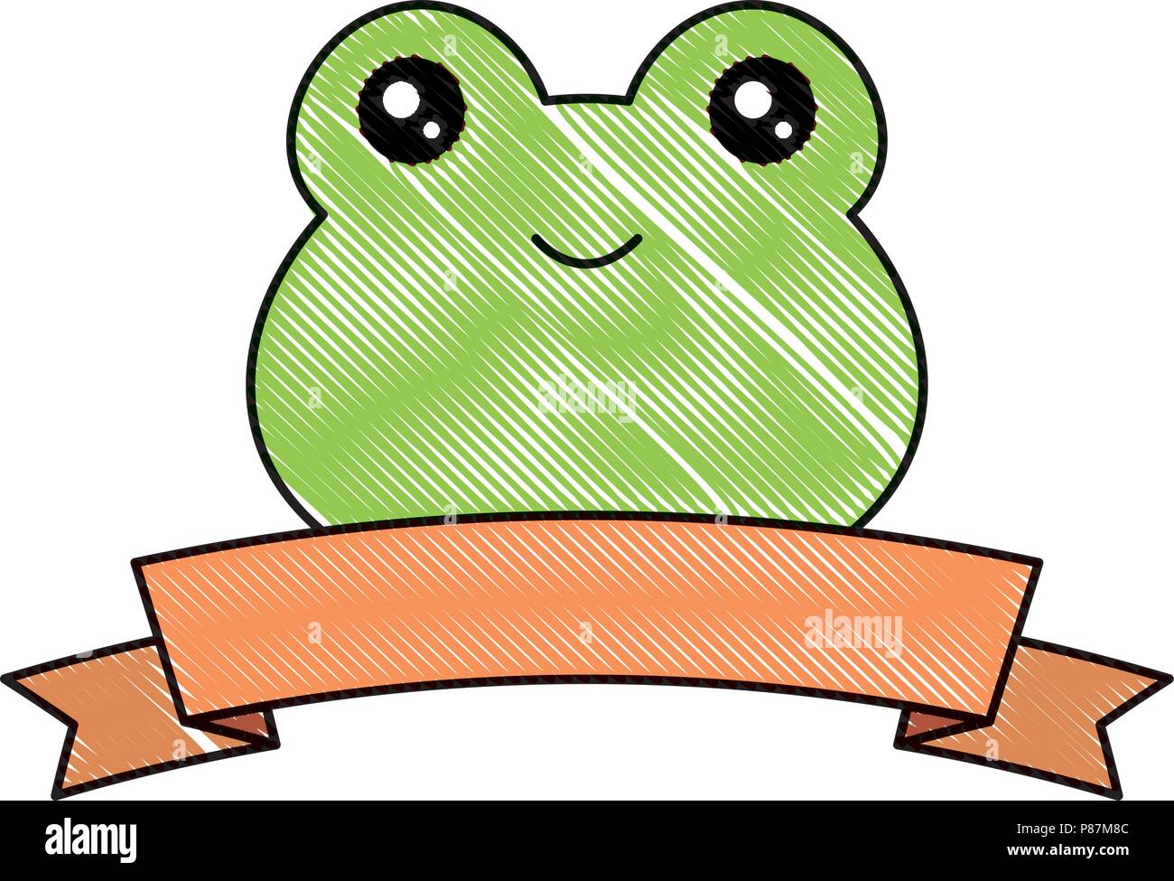 decorative ribbon with cute frog icon over white background, vector ...