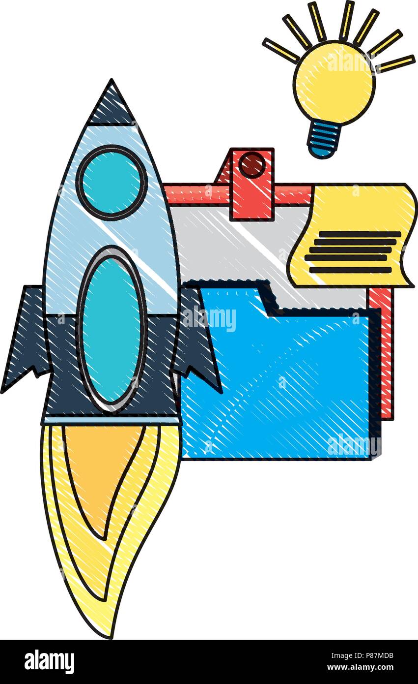 rocket with folder and bulb over white background, vector illustration ...