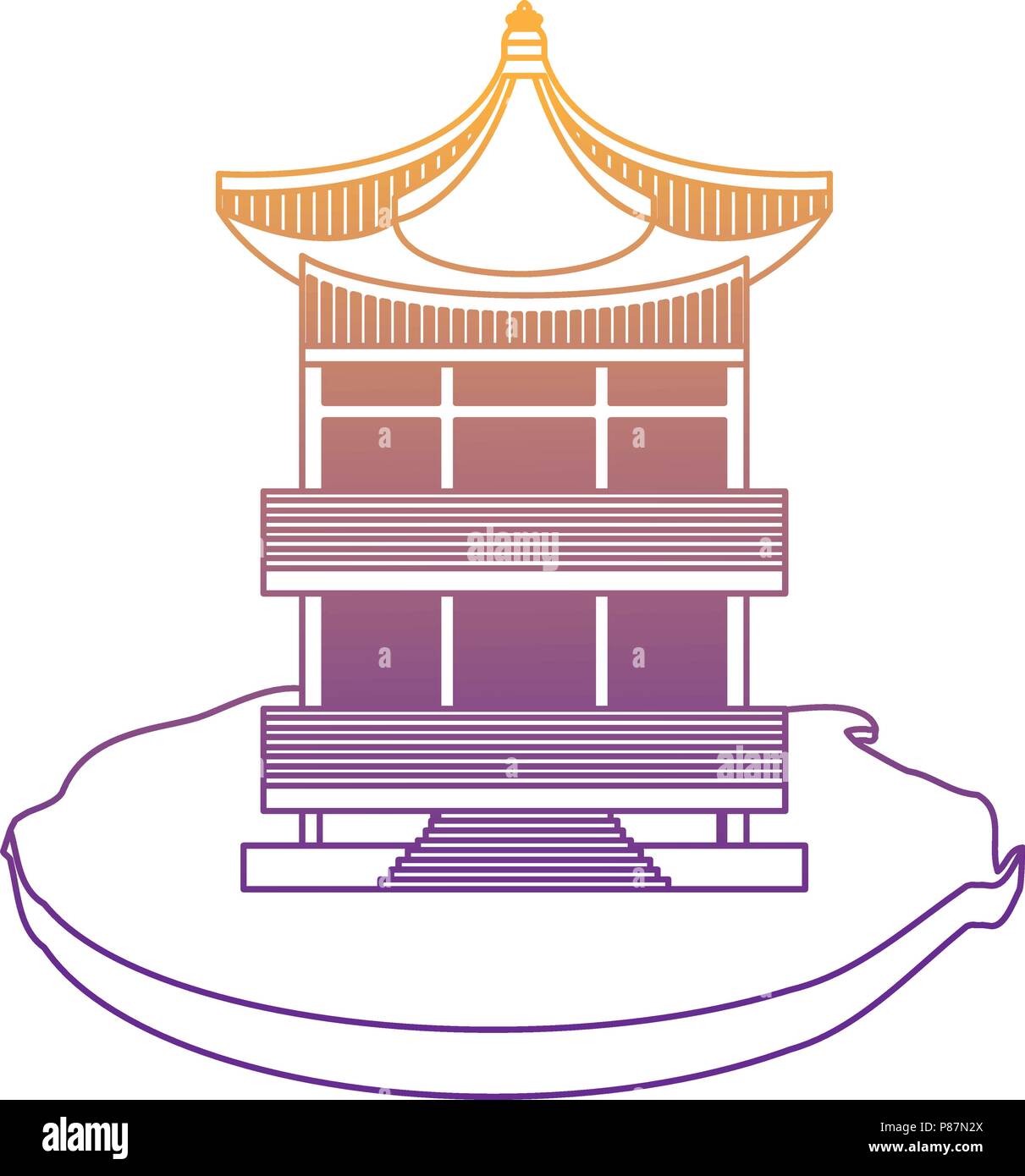 Landscape with South korea iconic building icon over white background ...