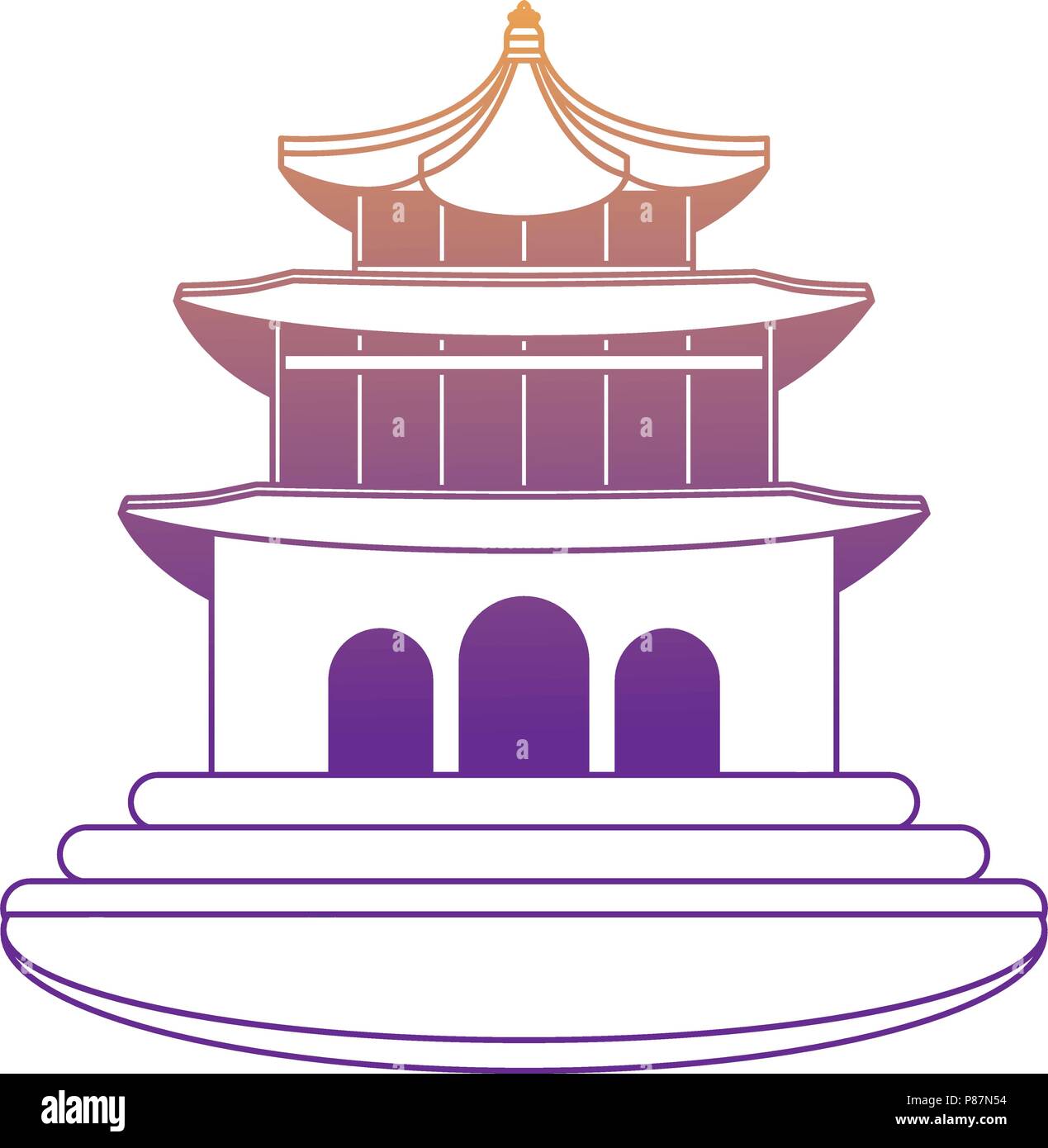 Landscape with South korea iconic building icon over white background ...