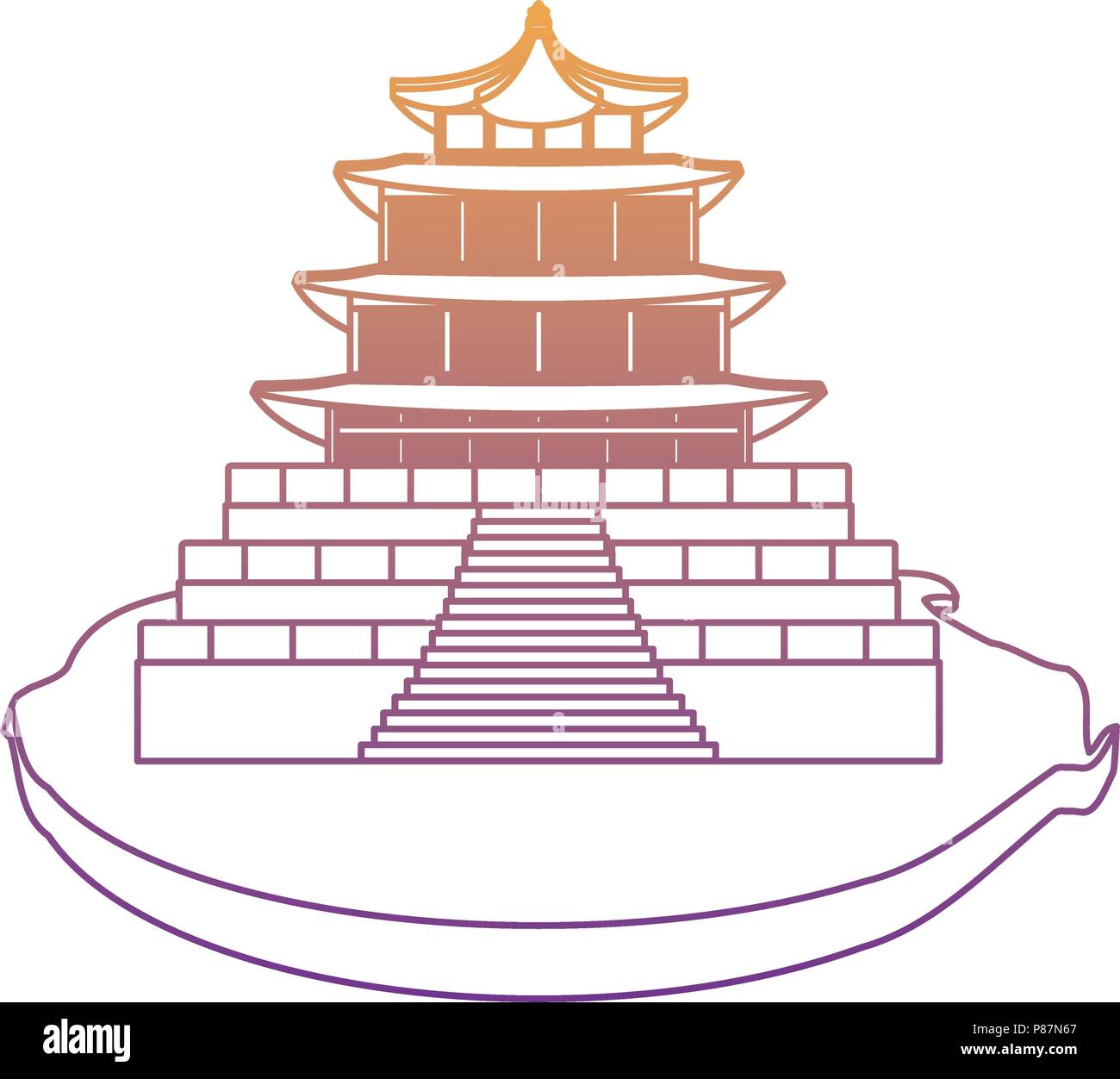 Landscape with South korea iconic building icon over white background ...