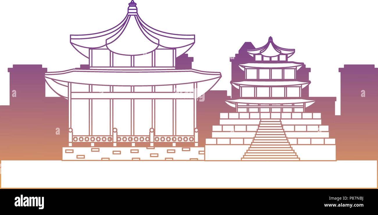 South korea iconic buildings icon over white background, vector ...