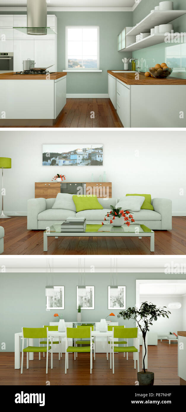 Three color variations of a modern loft interior design Stock Photo - Alamy