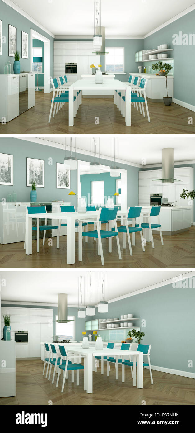 Three color variations of a modern loft interior design Stock Photo - Alamy