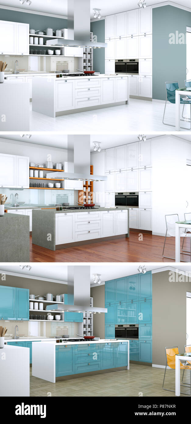 Three color variations of a modern loft interior design Stock Photo - Alamy