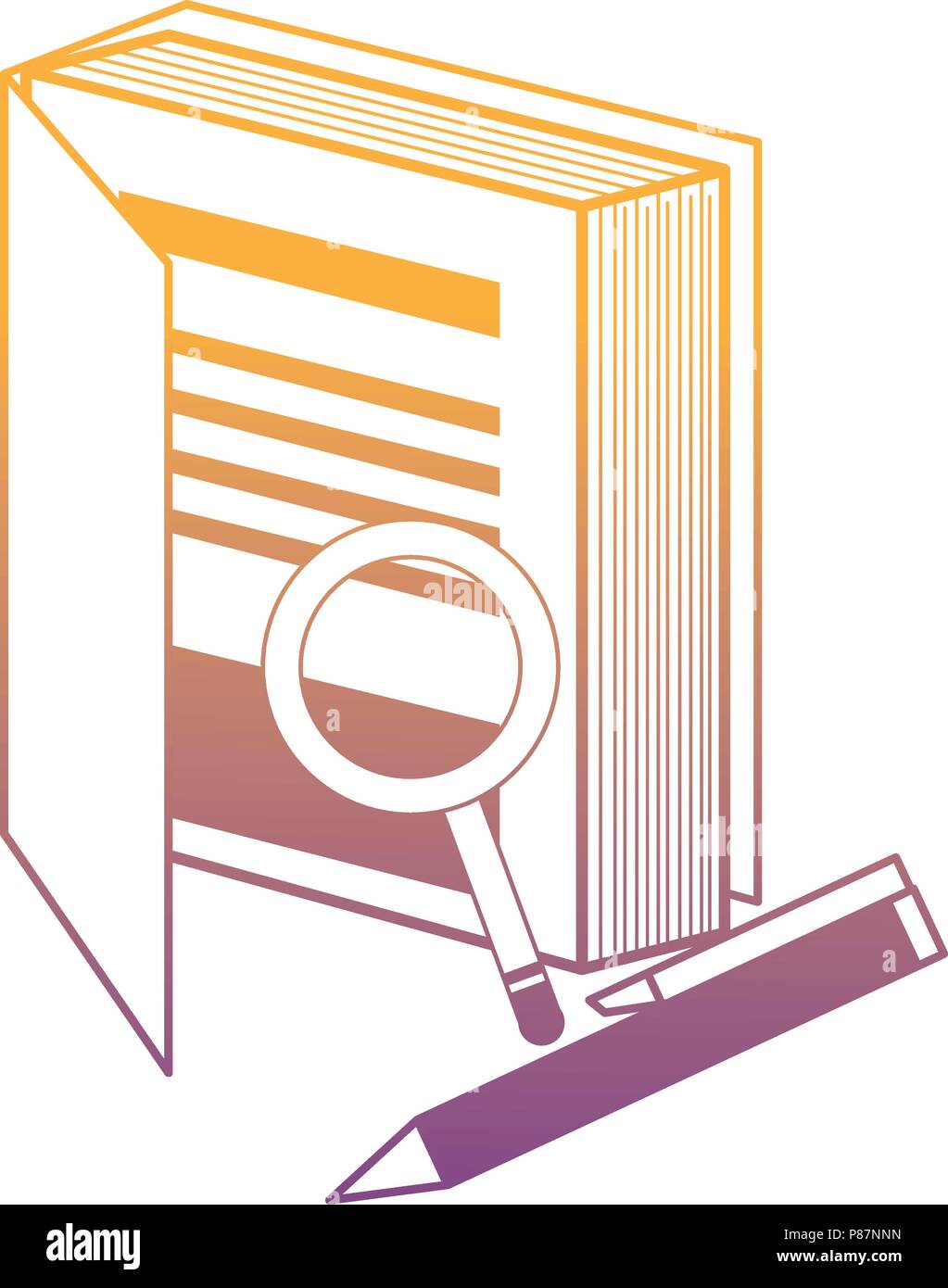 book with magnifying glass and pen icon over white background, vector ...