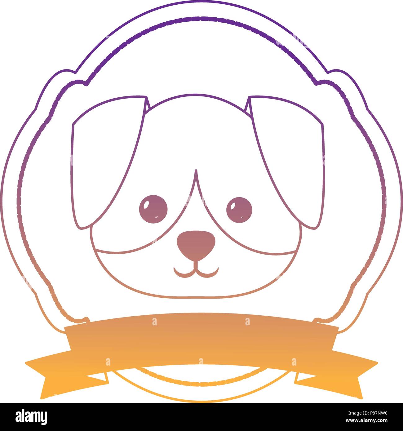 decorative frame and ribbon with cute dog icon over white background ...