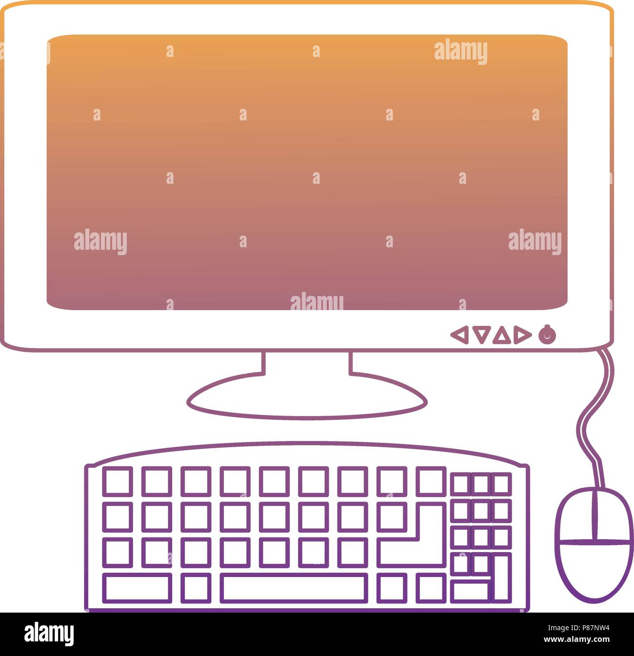 computer monitor with keyboard and mouse over white background, vector ...