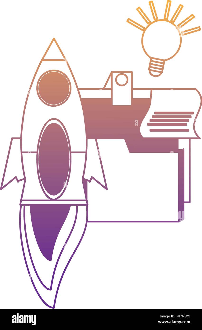 rocket with folder and bulb over white background, vector illustration ...