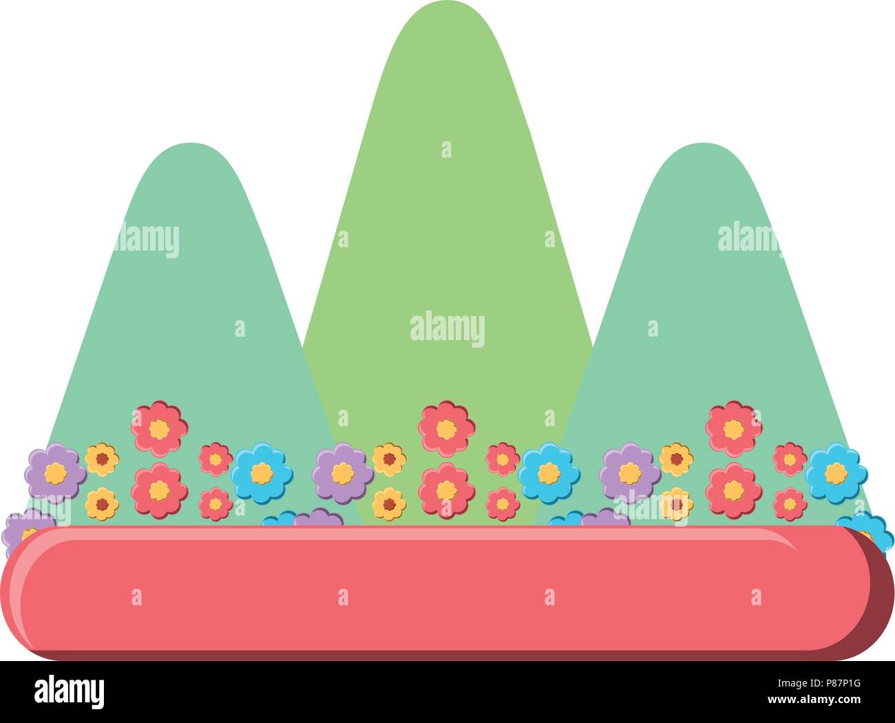 Mountains and beautiful flowers icon over white background, vector ...