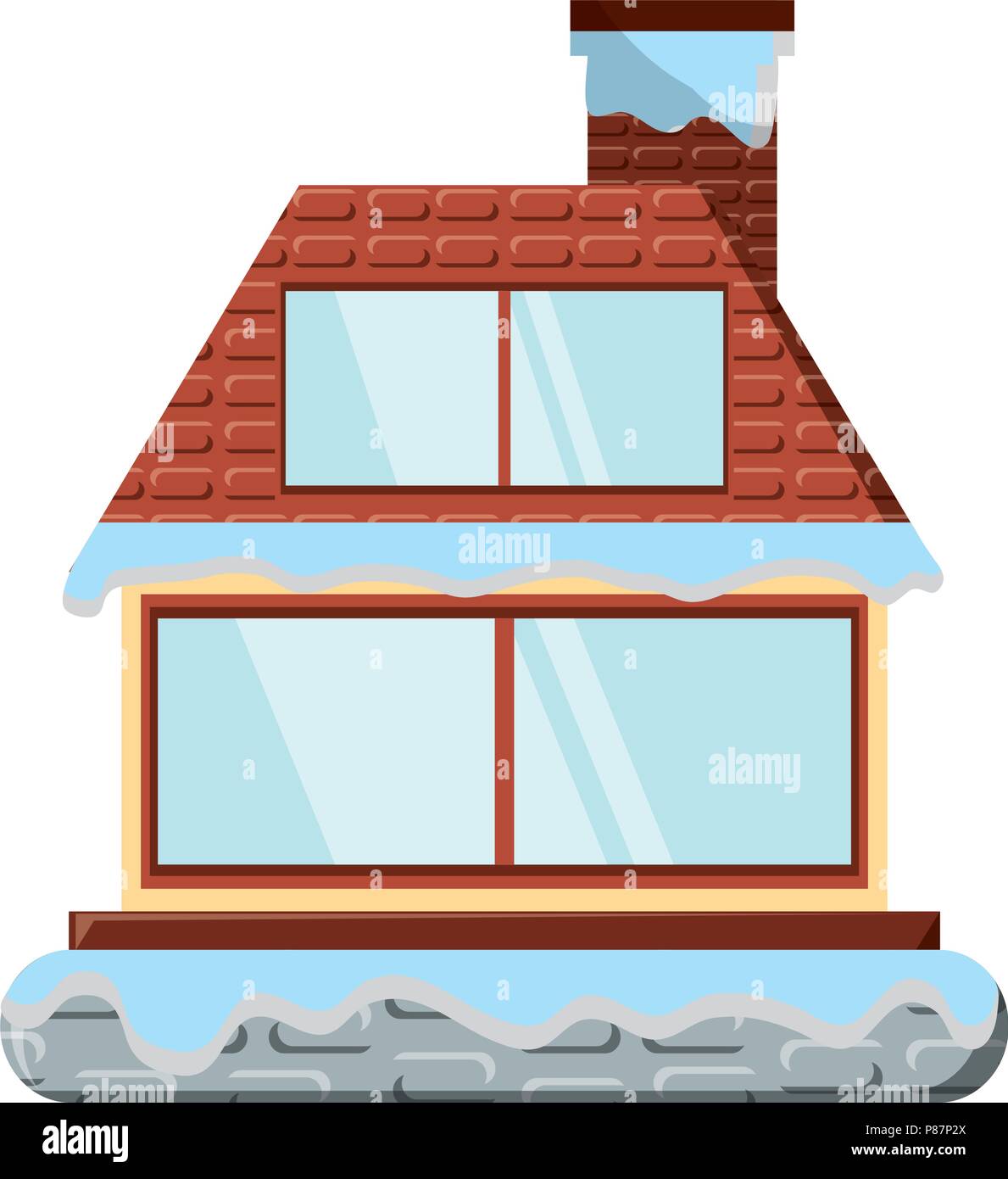 wooden house covered with snow icon over white background, vector ...