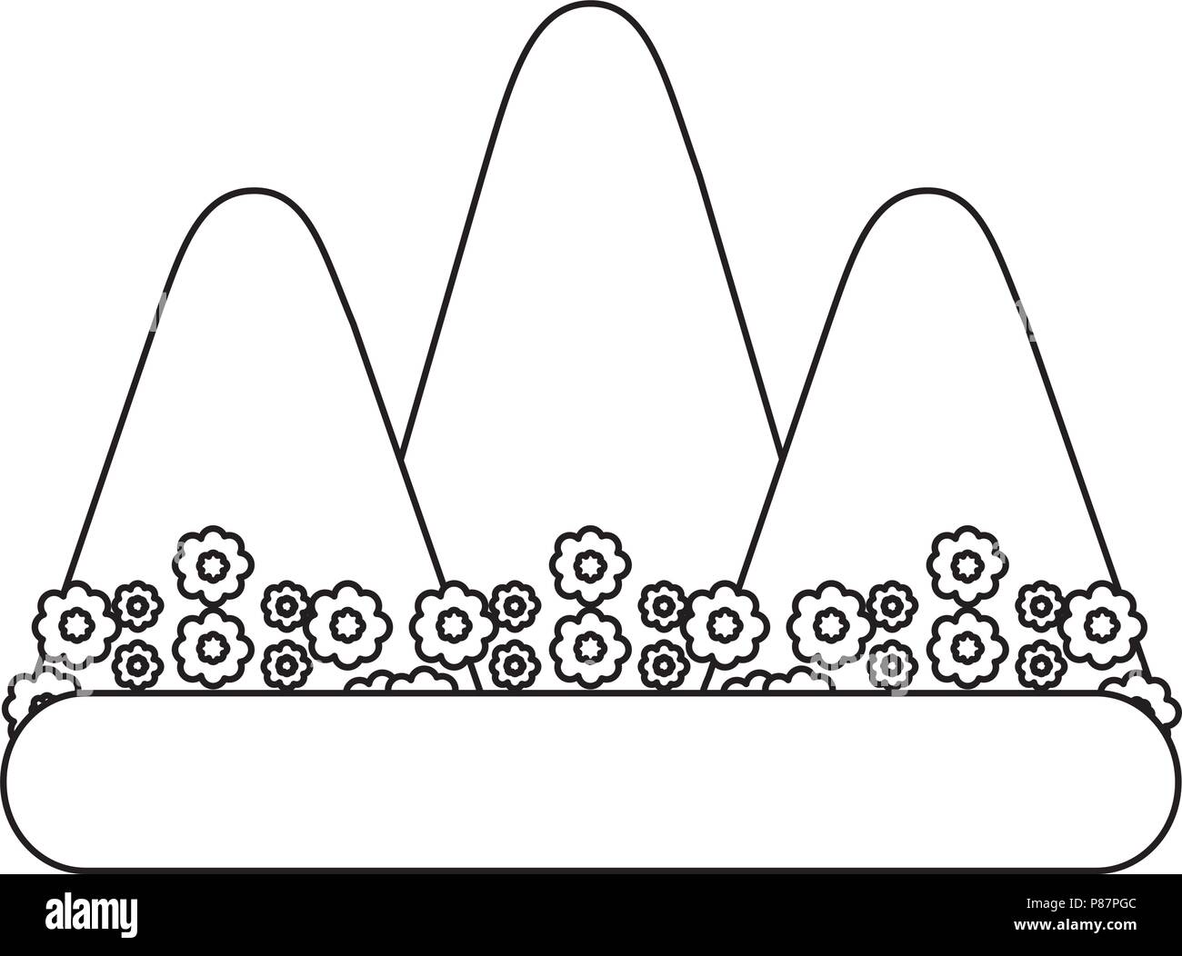 Mountains and beautiful flowers icon over white background, vector ...