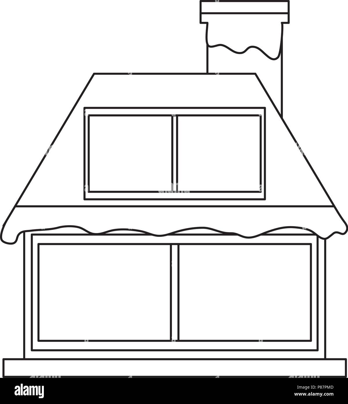 wooden house covered with snow icon over white background, vector ...