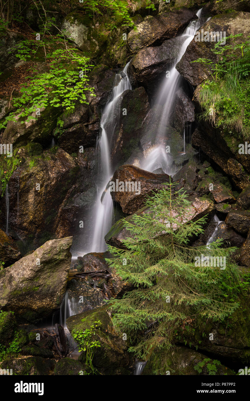 Waterfall, cascade between big rocks in ravine Ysperklamm (Waldviertel ...