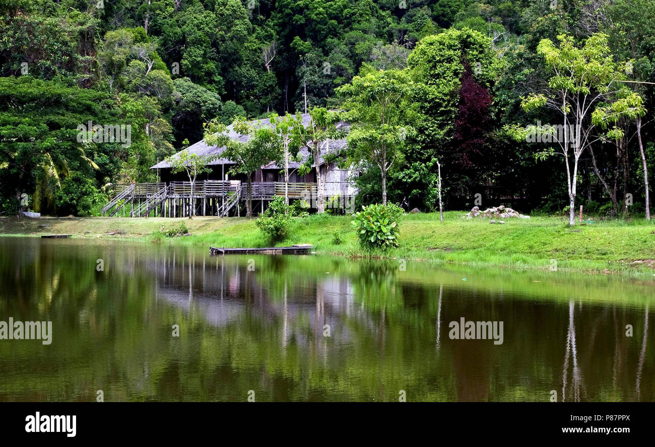 A long house in Kuching with reflection in the river Stock Photo - Alamy