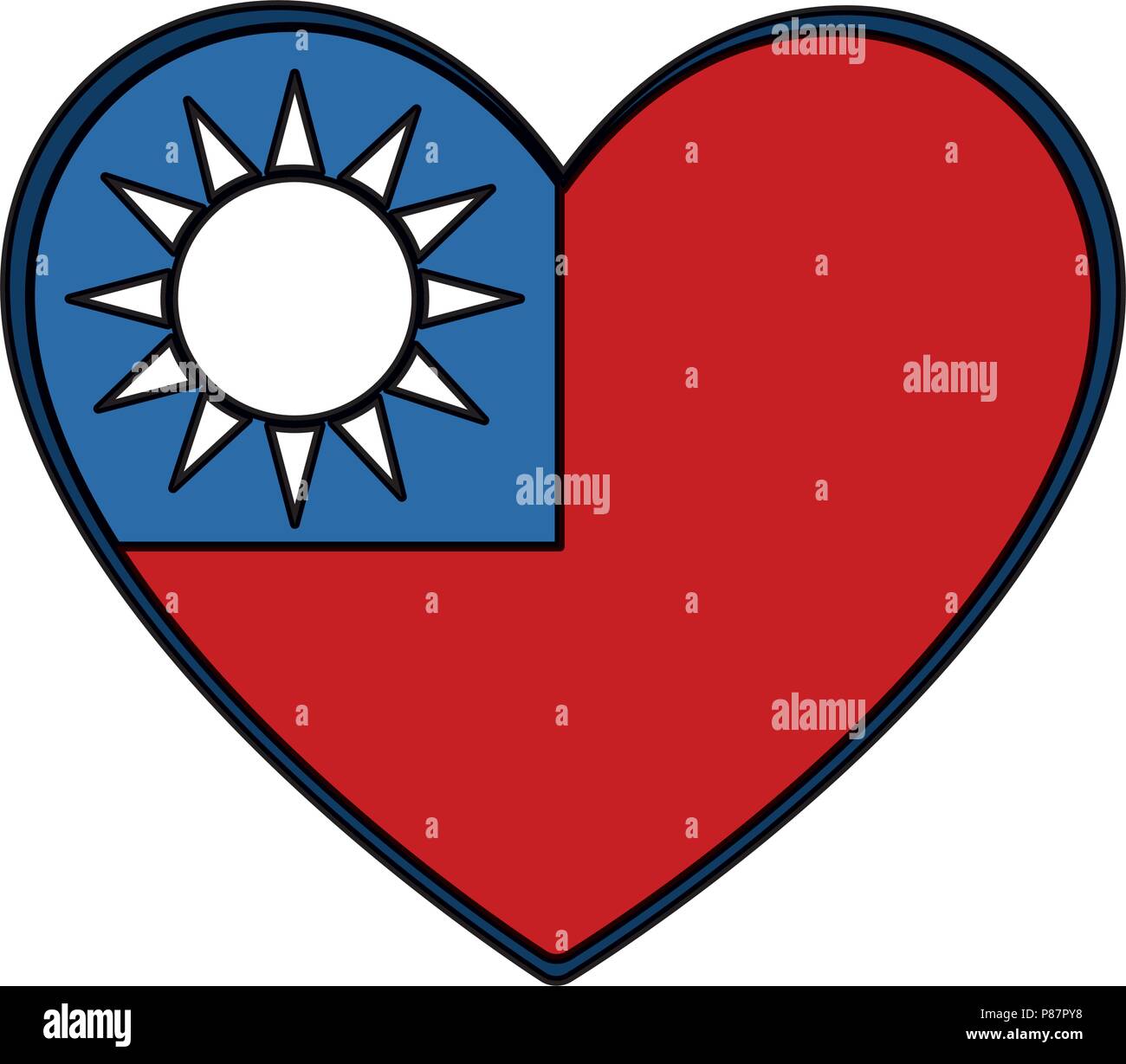 Heart with taiwan flag design over white background, vector ...