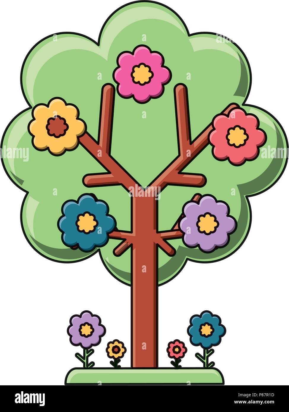 floral tree icon over white background, vector illustration Stock ...