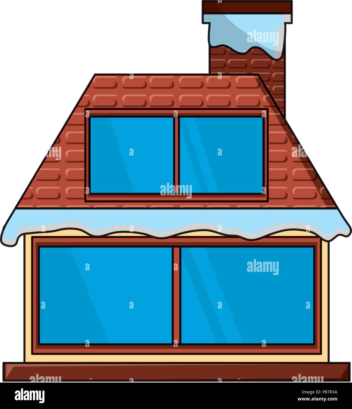 wooden house covered with snow icon over white background, vector ...