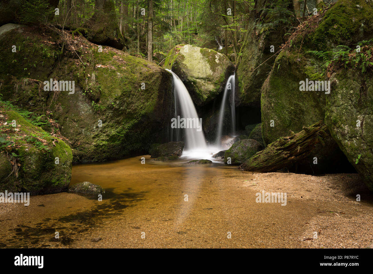 Waterfall, cascade between big rocks in ravine Ysperklamm (Waldviertel ...