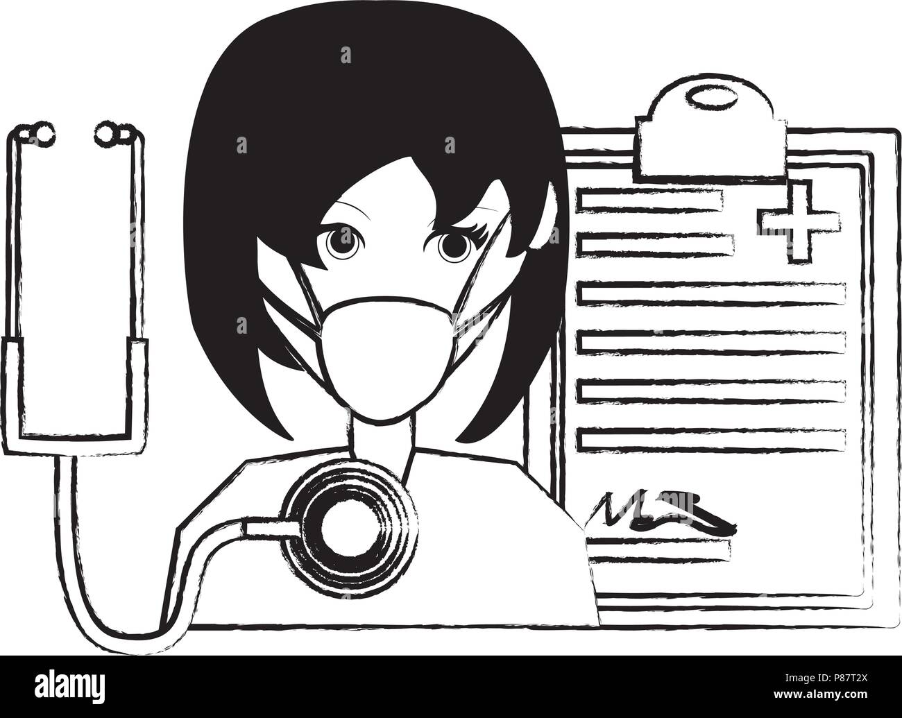 nurse with sthetoscope and medical report over white background, vector ...