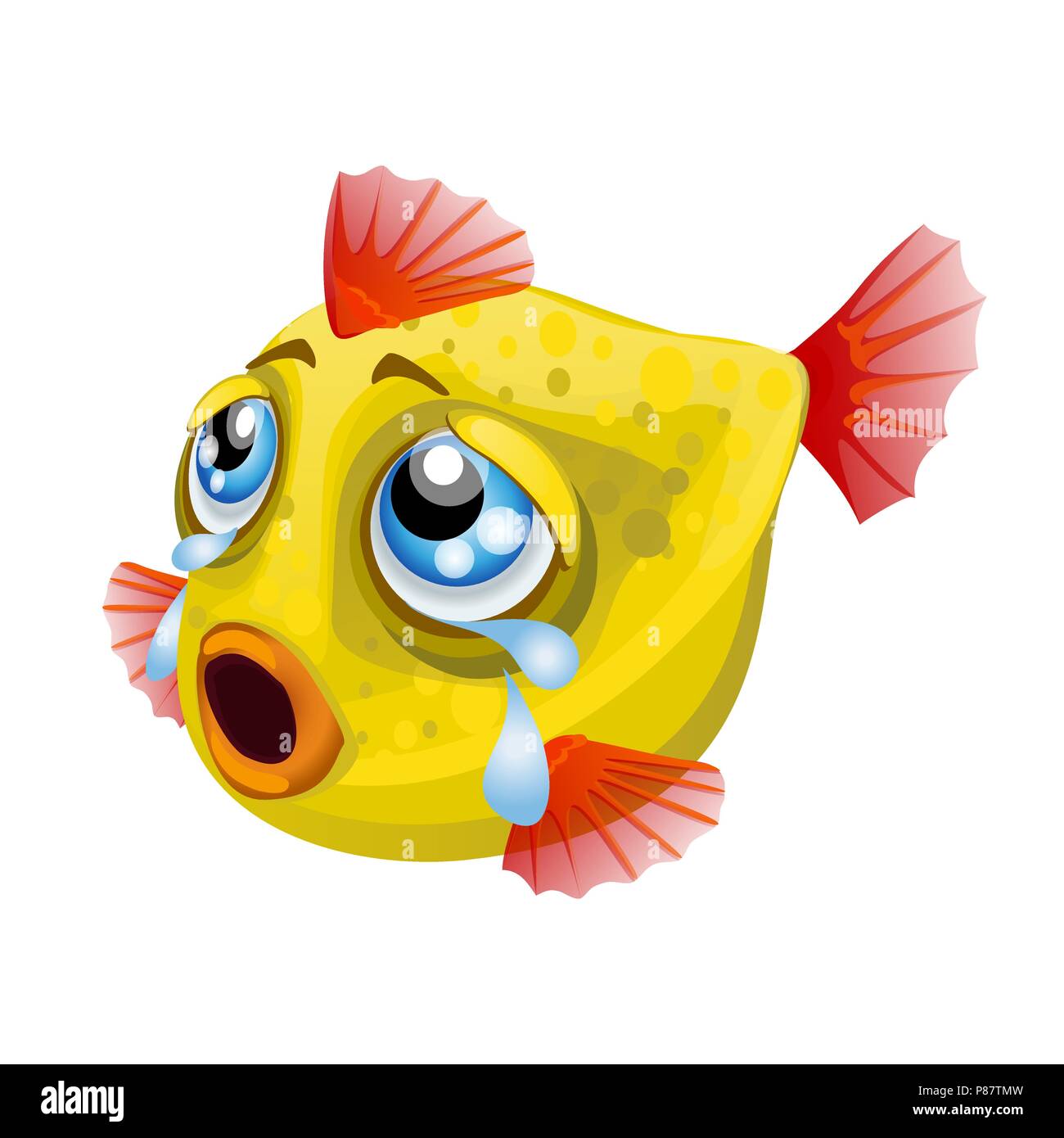 Cartoon weeping yellow fish isolated on a white background. Vector ...