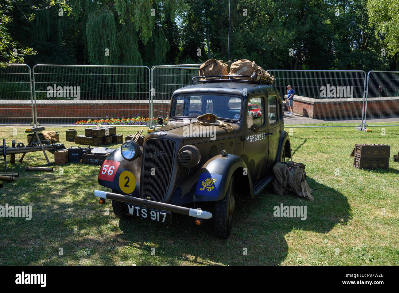 2nd world war military Austin 10 with beret on bonnet and luggage on ...