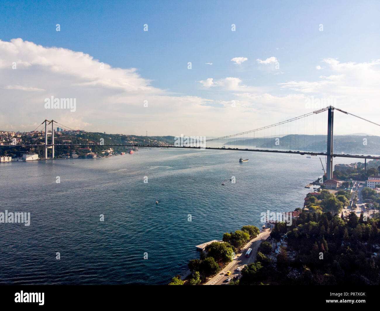 Aerial Drone View of Istanbul Bosphorus Bridge. Cityscape Stock Photo ...