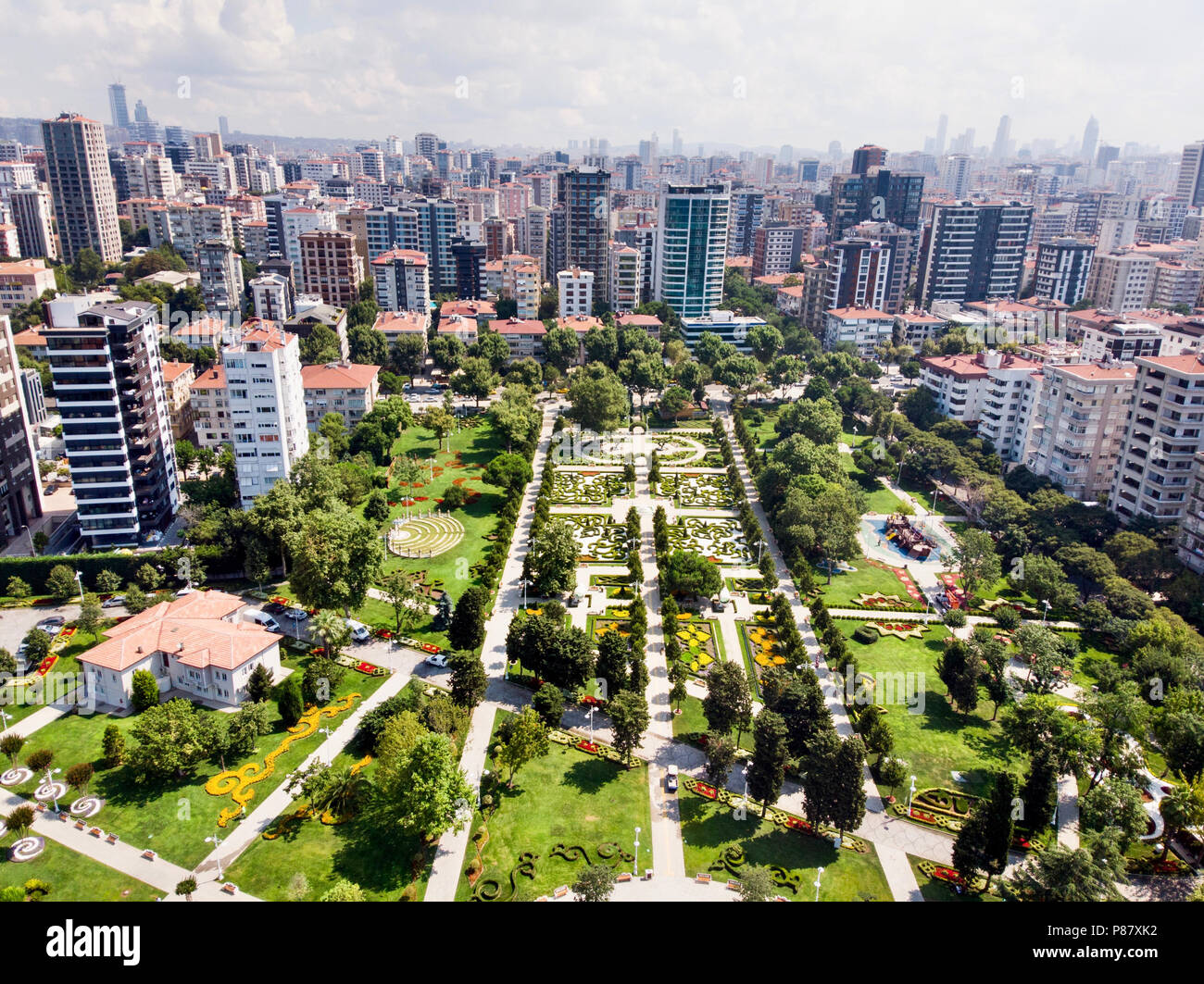 Aerial Drone View of Goztepe 60th Year Park located in Kadikoy ...