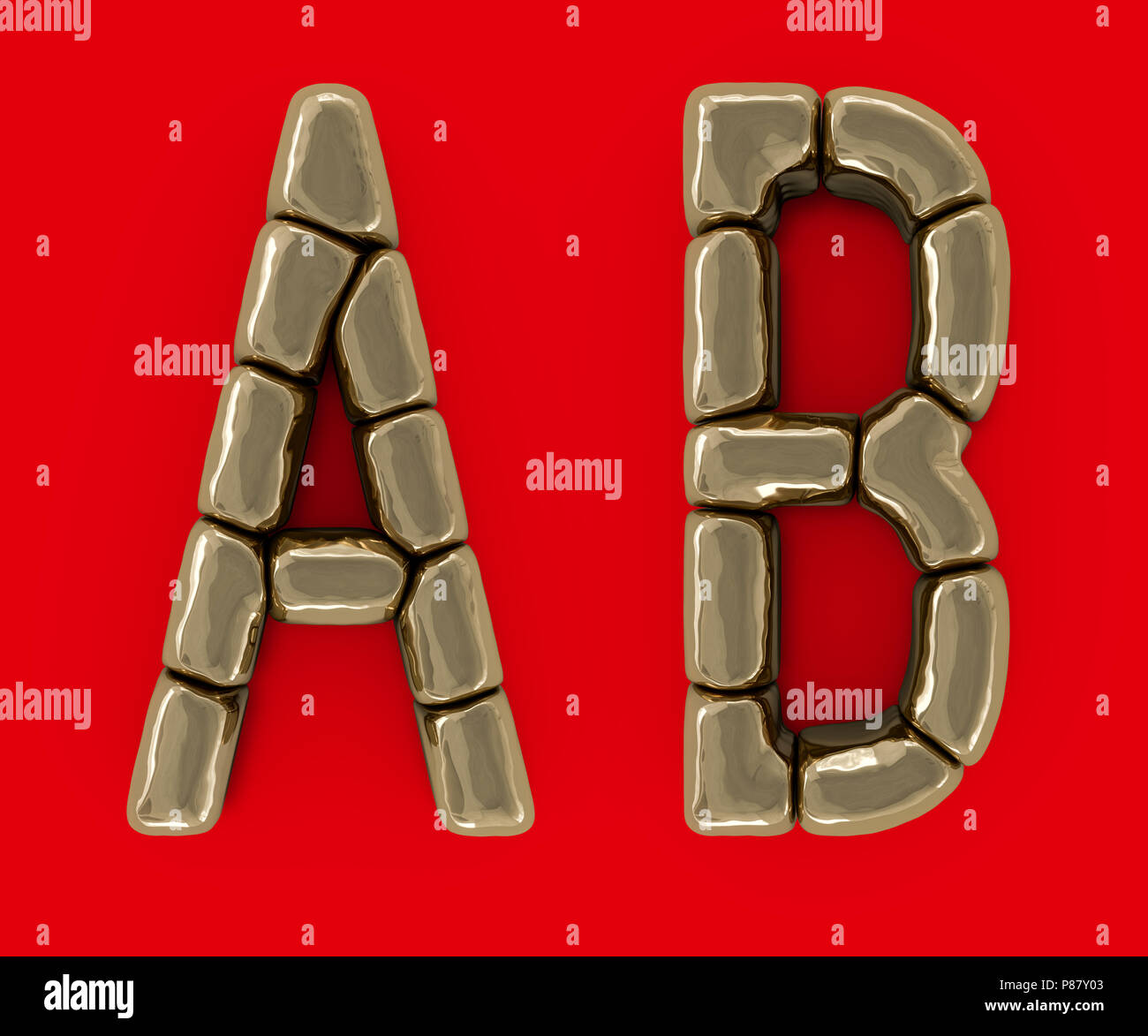 Set of letters, numbers and symbols from gold bars. 3D rendering Stock ...